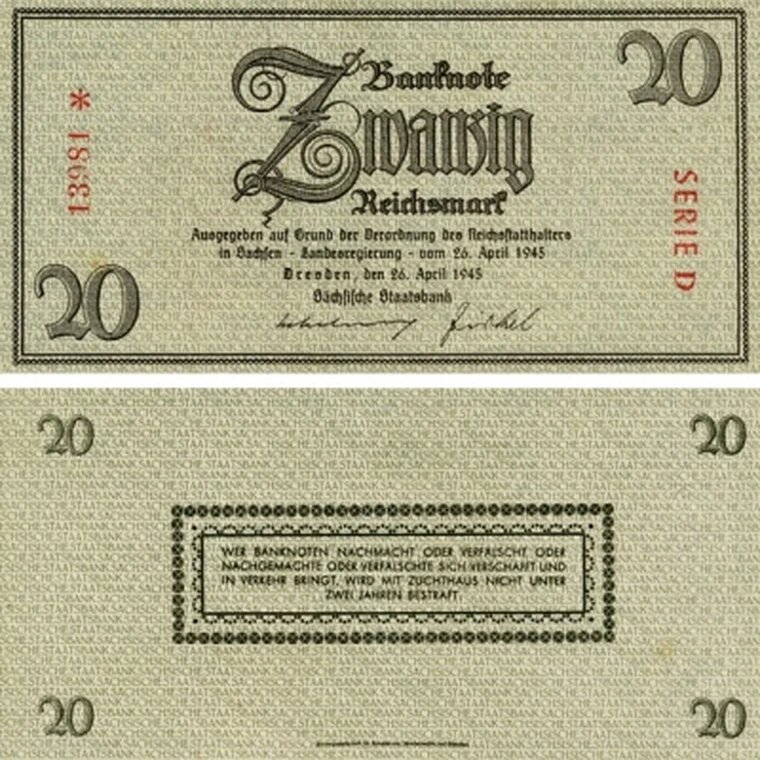 20 рейхсмарок 1945 года Германия, сувенирная копия, банкноты и купюры редкие коллекционные