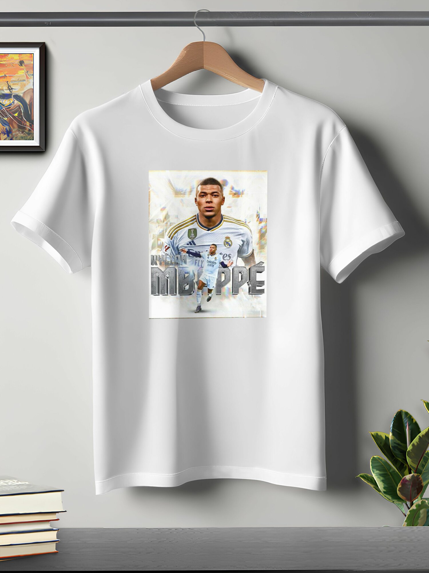 Футболка ONEQ унисекс 48-50 (L) размер с принтом Килиан Мбаппе, белая