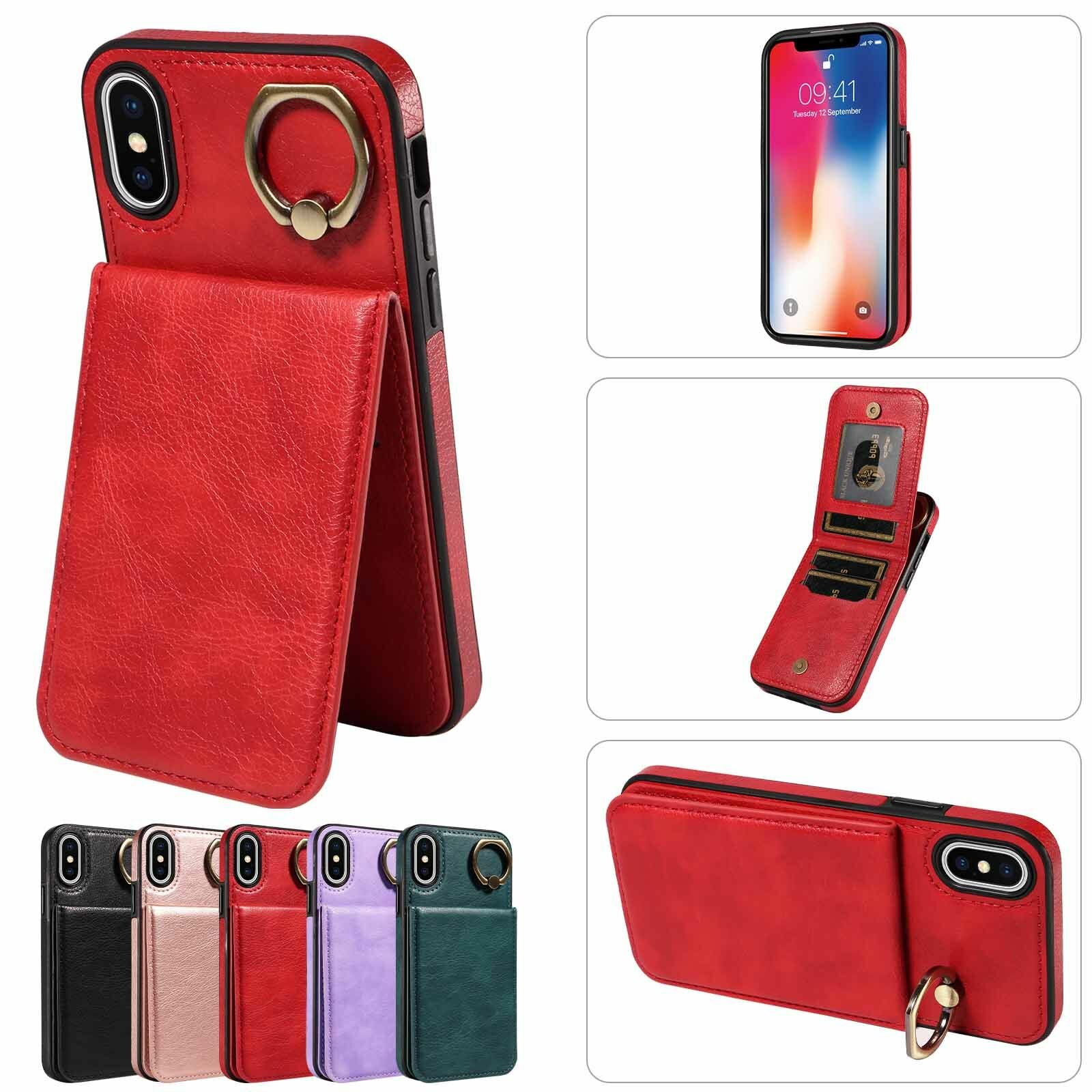 Чехол для Apple iPhone X / iPhone XS (Айфон Х / Айфон ХС) Противоударный кожаный чехол-кошелек с визитницей