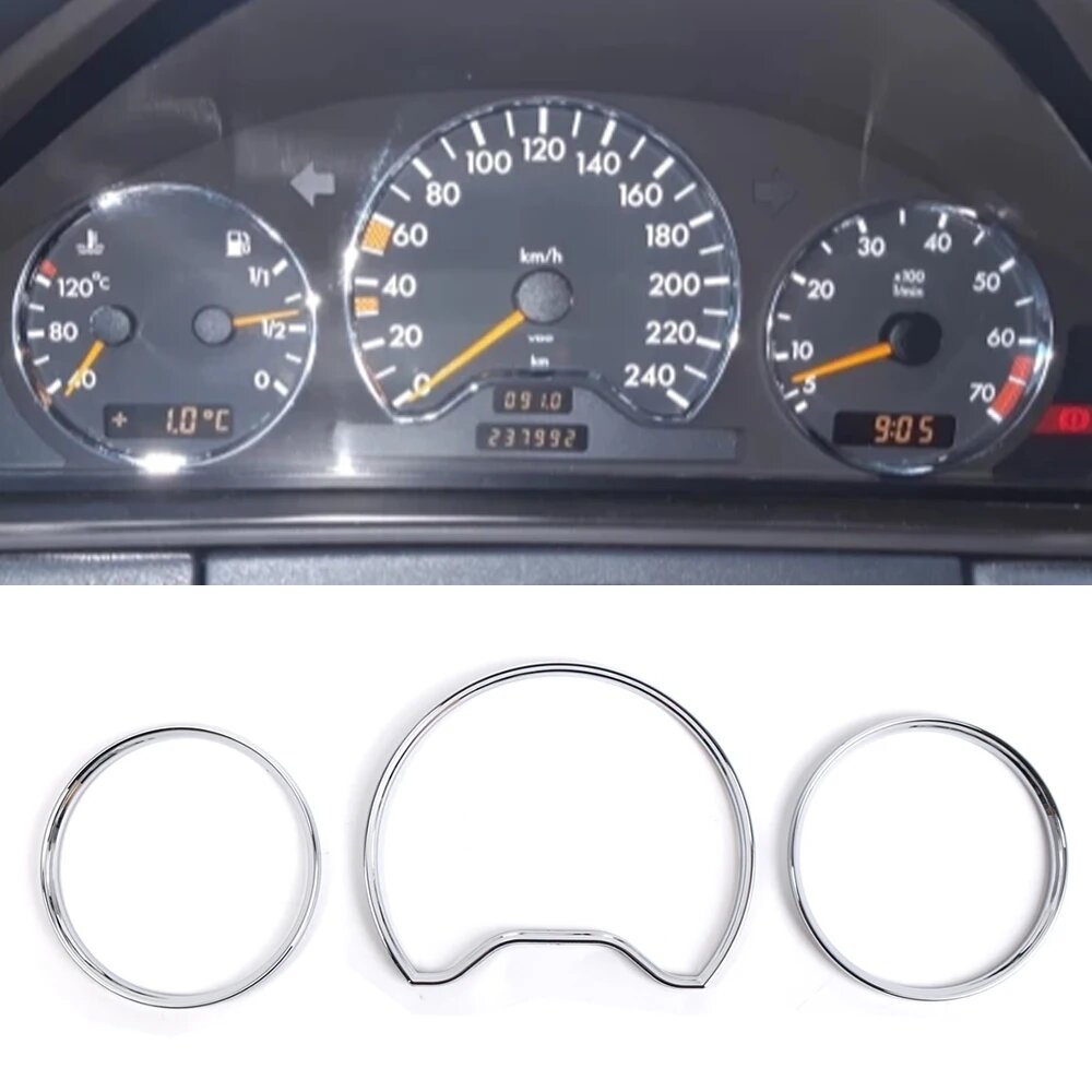 3 шт. для Benz W210/S210 E-Class Pre-facelift 95-99, хромированные кольца для приборной панели, накладка на рамку, спидометр, украшение для приборной панели переменного тока