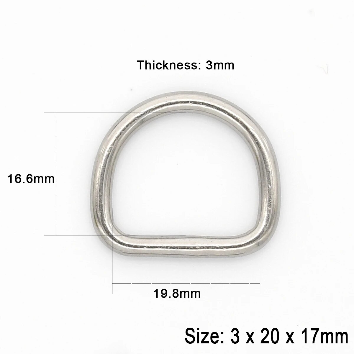 Пряжка D-образная из нержавеющей стали, 3x20x17mm