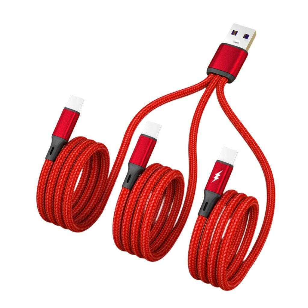 USB-концентратор, USB на 3 Type C зарядный кабель - красный - 120 см, 1 шт