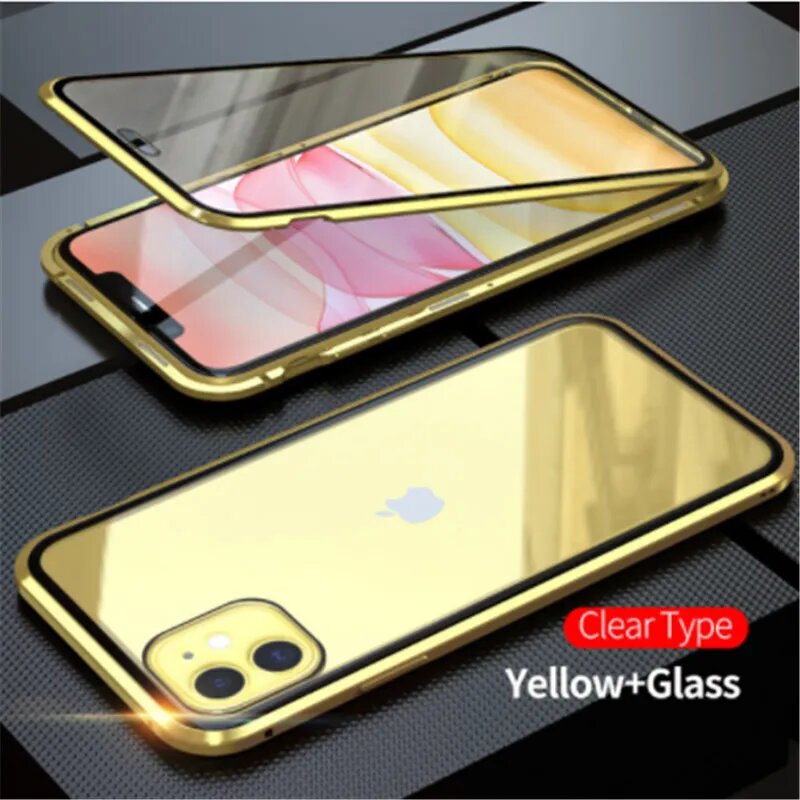 Желтый магнитный чехол для iPhone 13 Pro Max, стекло