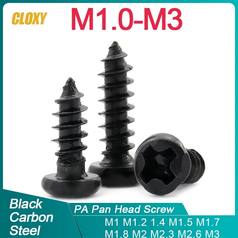 Саморезы стальные Phillips черные, M1-M3.5, 5mm
