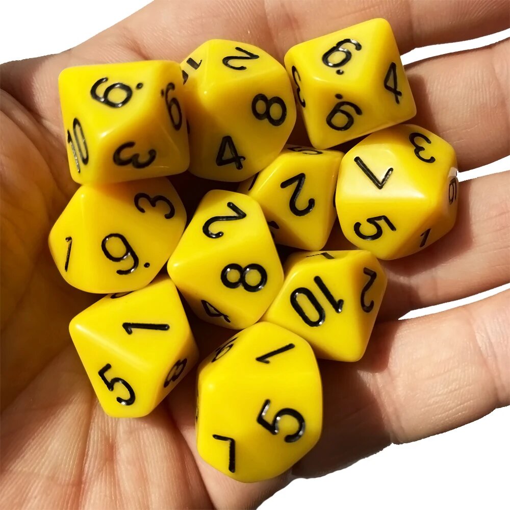 10шт желтых акриловых кубиков D10 для настольных игр