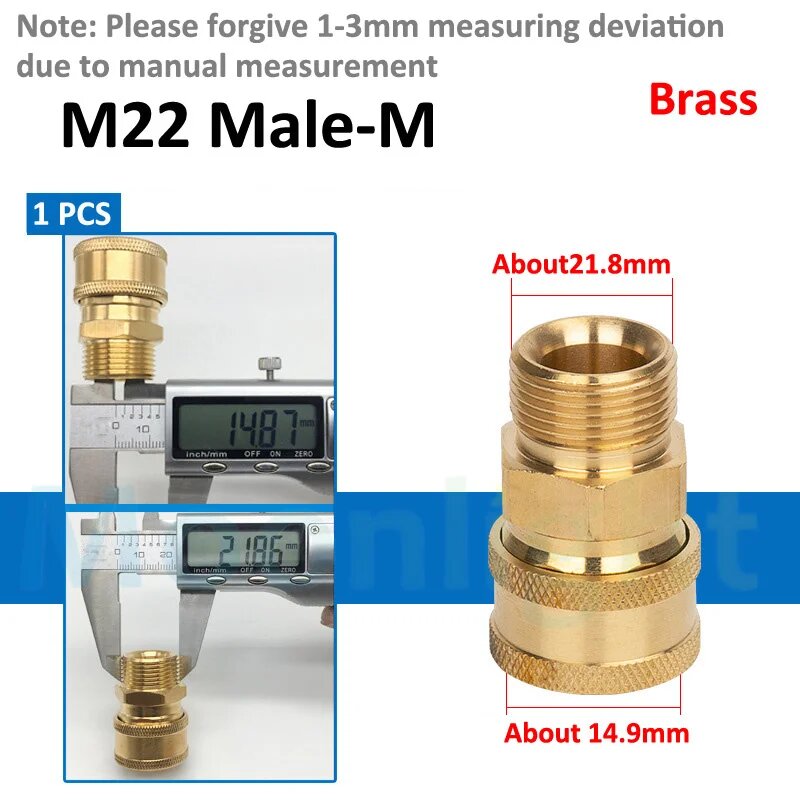 Быстроразъёмный адаптер для мойки высокого давления M14 M18 M22 M22 Male-M(Brass)