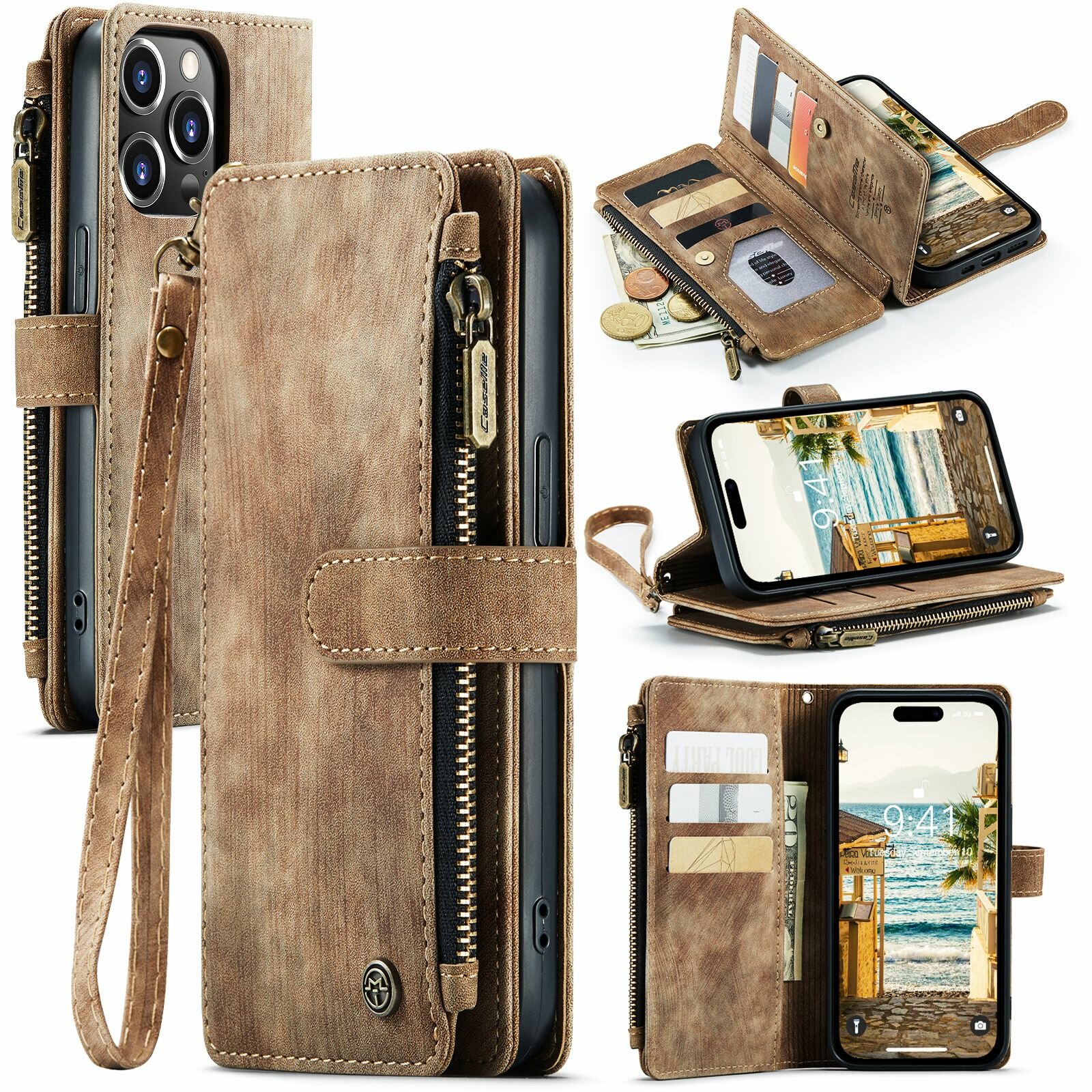 CaseMe Кожаный чехол-кошелек MyPads для iPhone 14 Pro Max - стильный и защитный