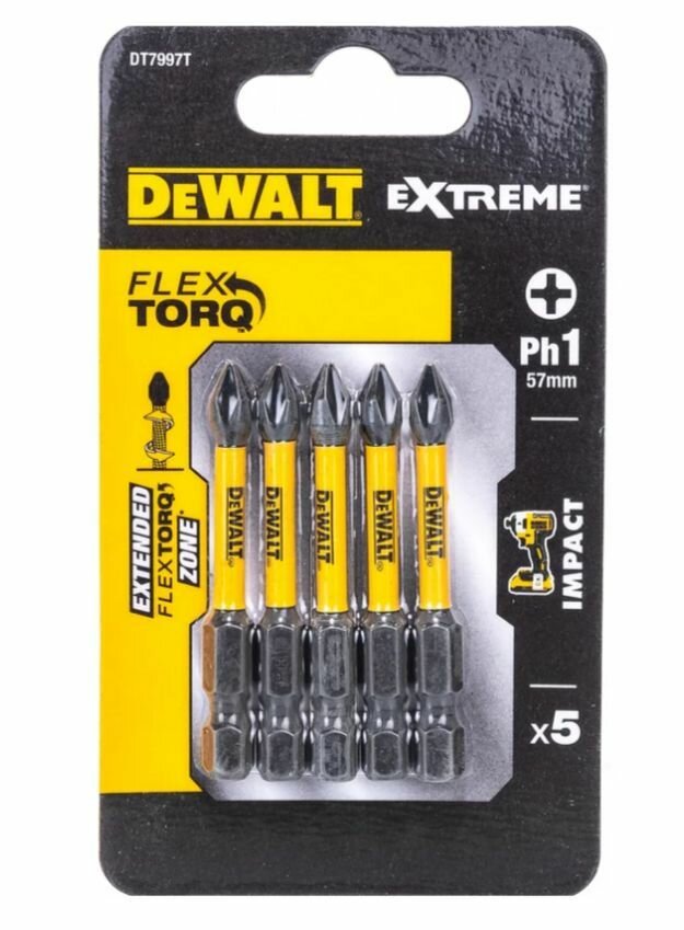 Биты ударные IMPACT Torsion Ph1, 57мм, 5шт. DEWALT DT7997T