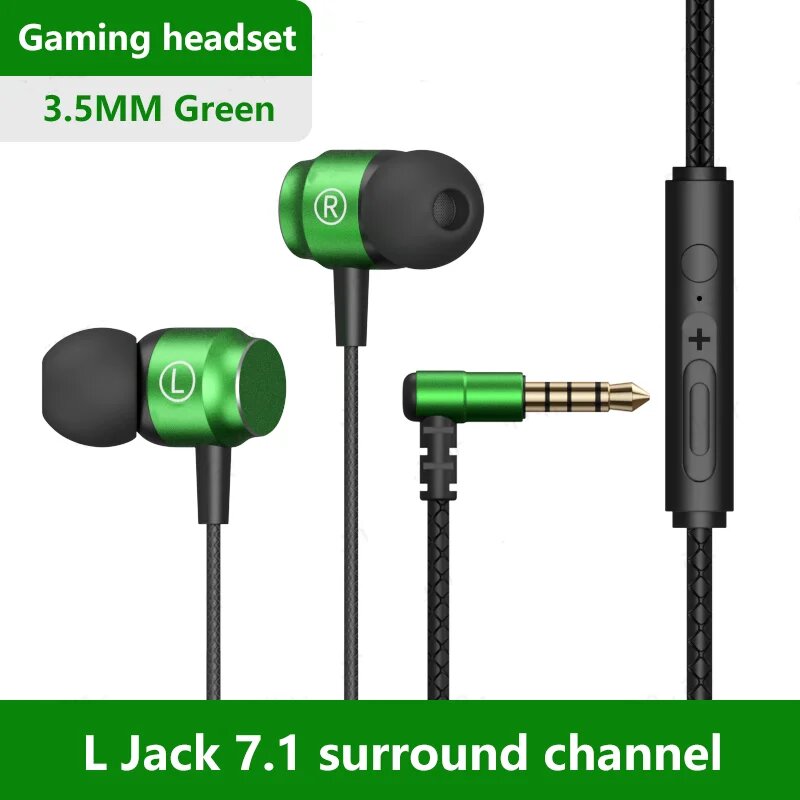 EARDECO спортивные наушники проводные с микрофоном зеленые