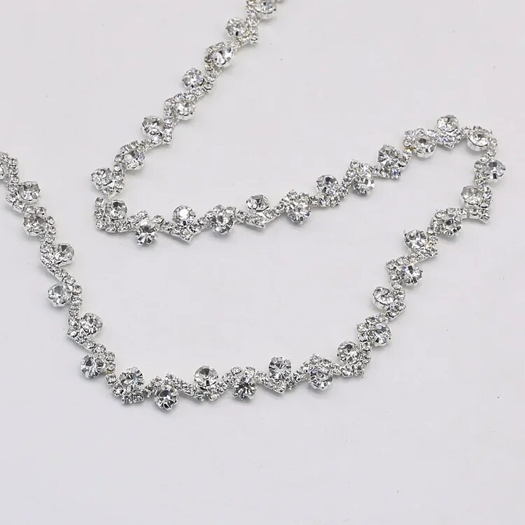 Серебряная прозрачная лента со стразами 1 ярд Серебряный, silver
