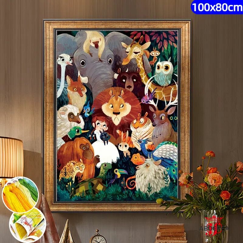 Набор для вышивания крестом, вышивка крестиком Животный мир, 11CT 100x80cm, полная зашивка (без подрамника, без рамки)
