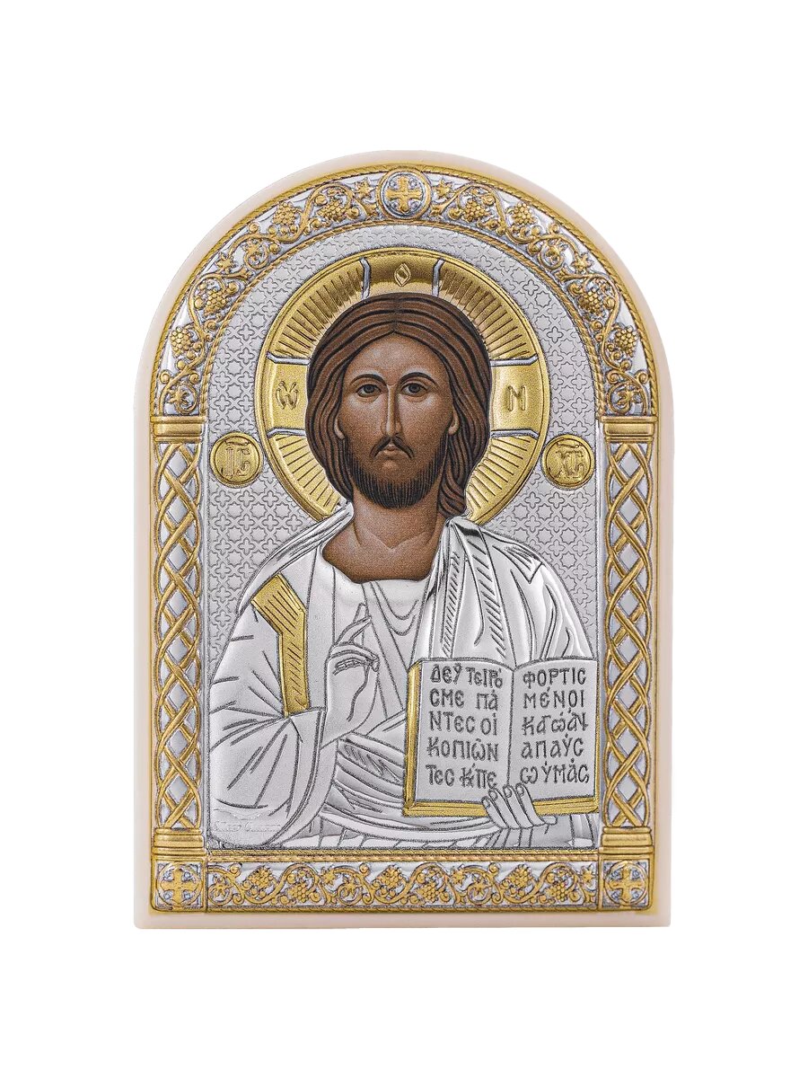 Икона серебряная, греческая Спаситель, 62х88мм.