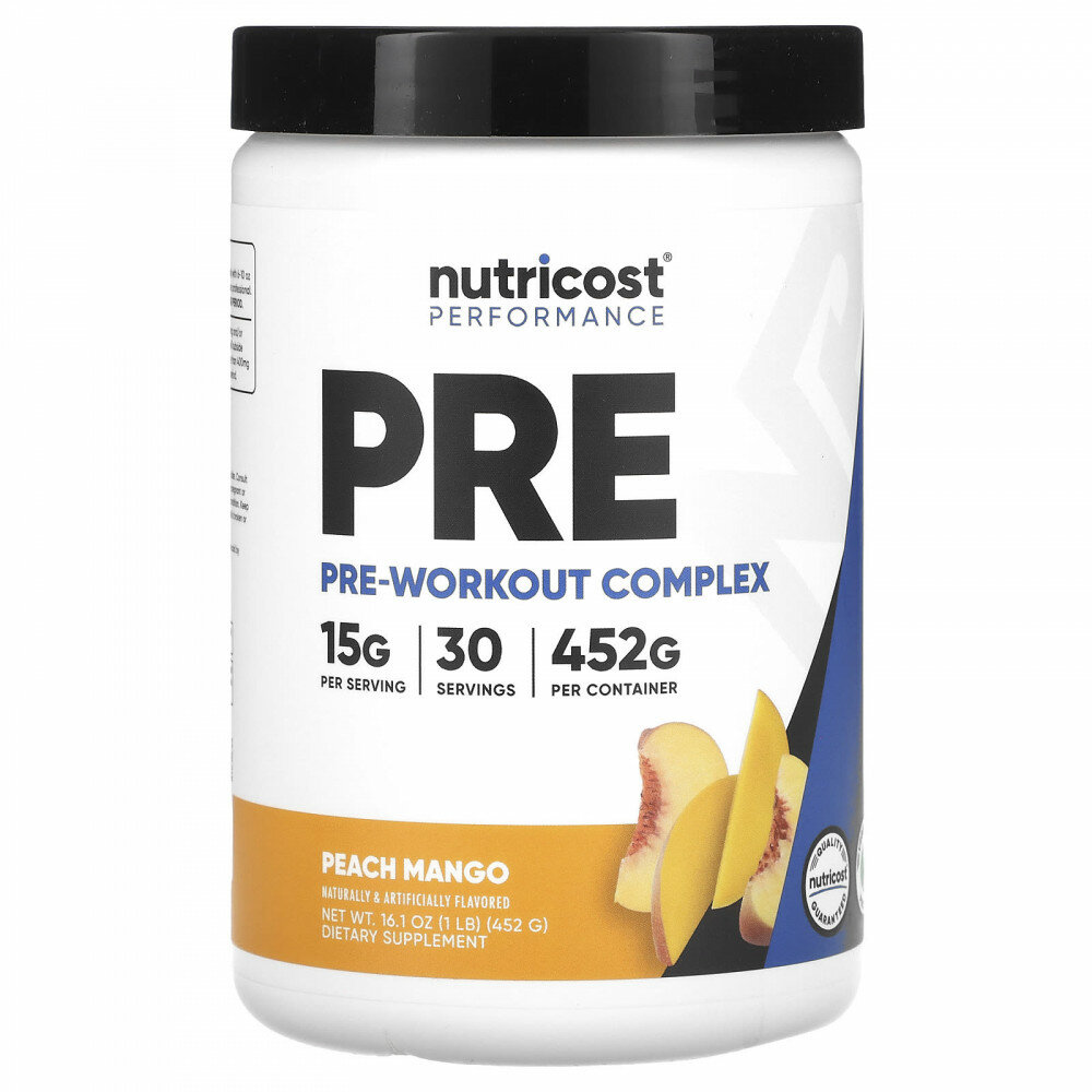 Nutricost, Performance, Pre-X, предтренировочный комплекс Xtreme, персик и манго, 450 г (1 фунт)