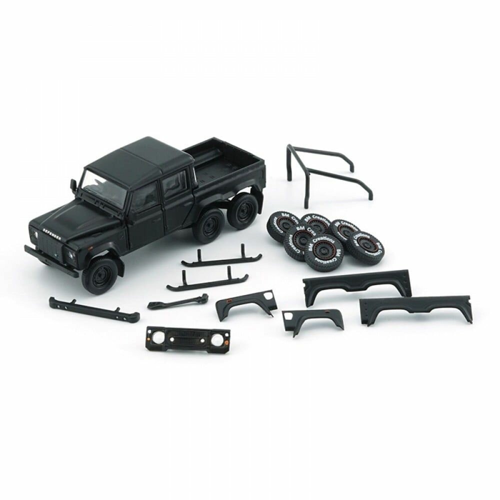 Машинка BM Creations 1/64 Land Rover 2016 Defender 110 Pick Up 6x6 with Accessories Pack Matte Black RHD Diecast Scale Model Car