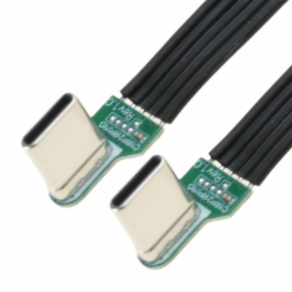 USB-концентратор, TYPE C мужской на мужской угловой плоский силиконовый мягкий кабель - 10 см - левый угол на левый угол, 1 шт