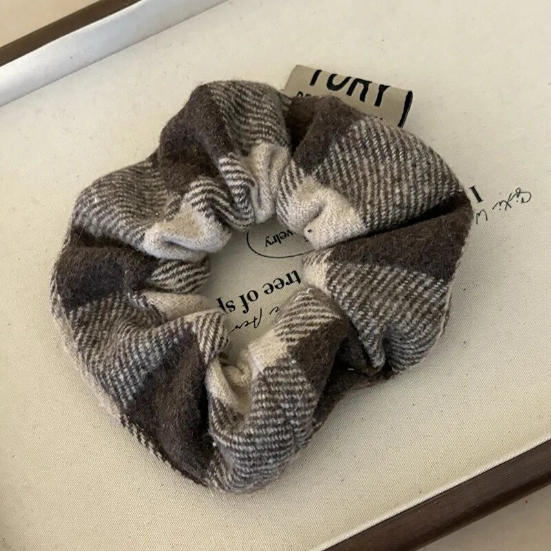 Корейская молочная синяя клетчатая повязка для волос Серый, 03 White khaki plaid