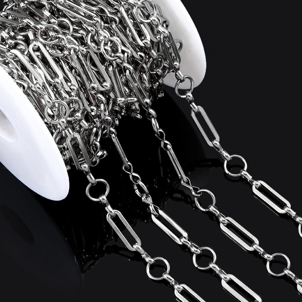 Золотая кубинская цепочка из нержавеющей стали MINGXUAN 1 метр 4.5x9mm-Steel Color