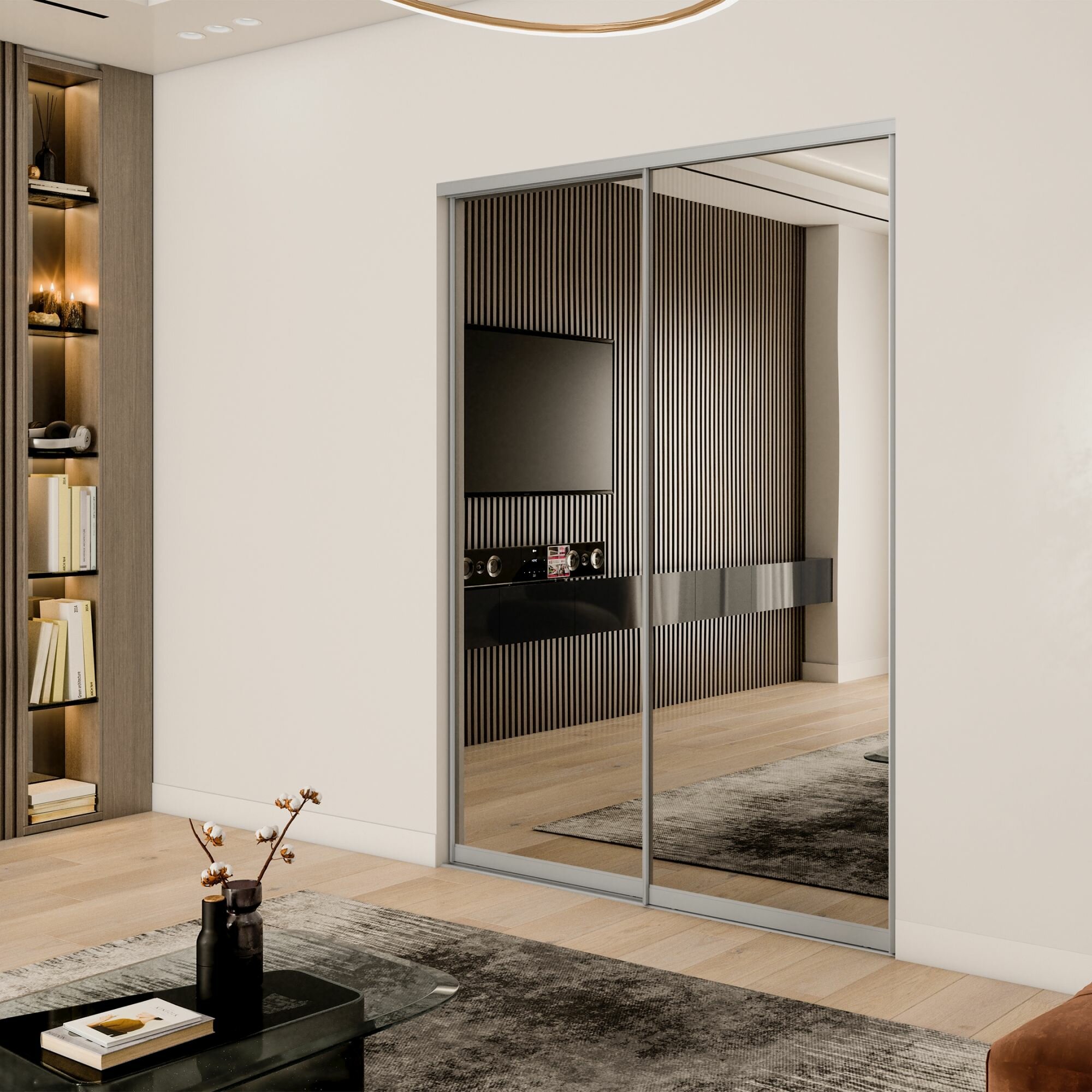 Готовое решение "Элегант" 2дв. Зеркало, Серебро профиль, 120х10х225