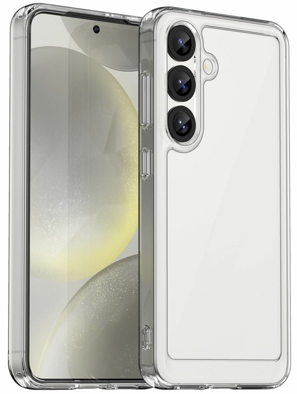 Чехол на Samsung Galaxy S25 пластиковый с силиконовой окантовкой прозрачный