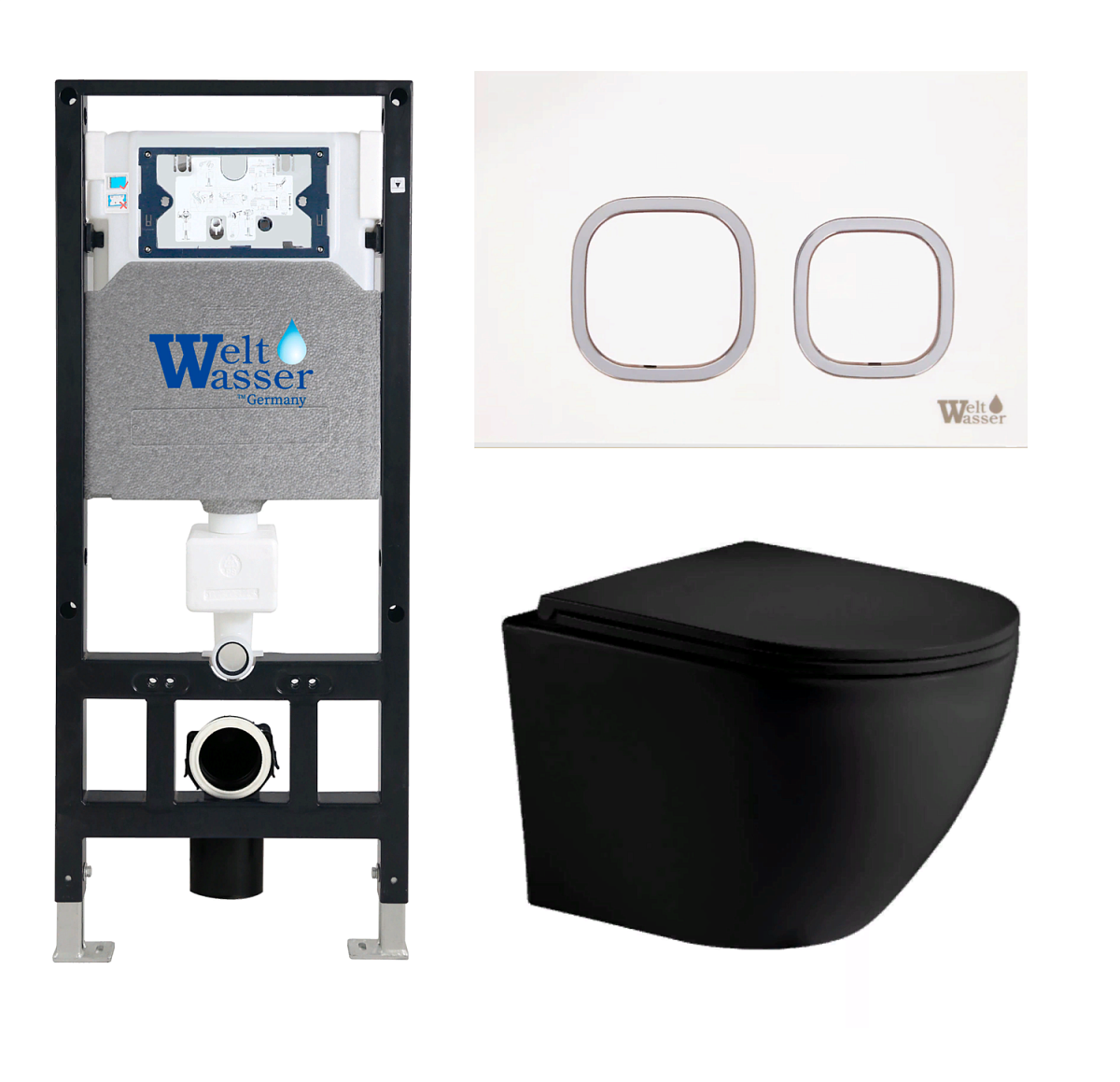Унитаз с инсталляцией WeltWasser AMBERG 506 + MERZBACH 043 MT-BL + AMBERG RD-WT