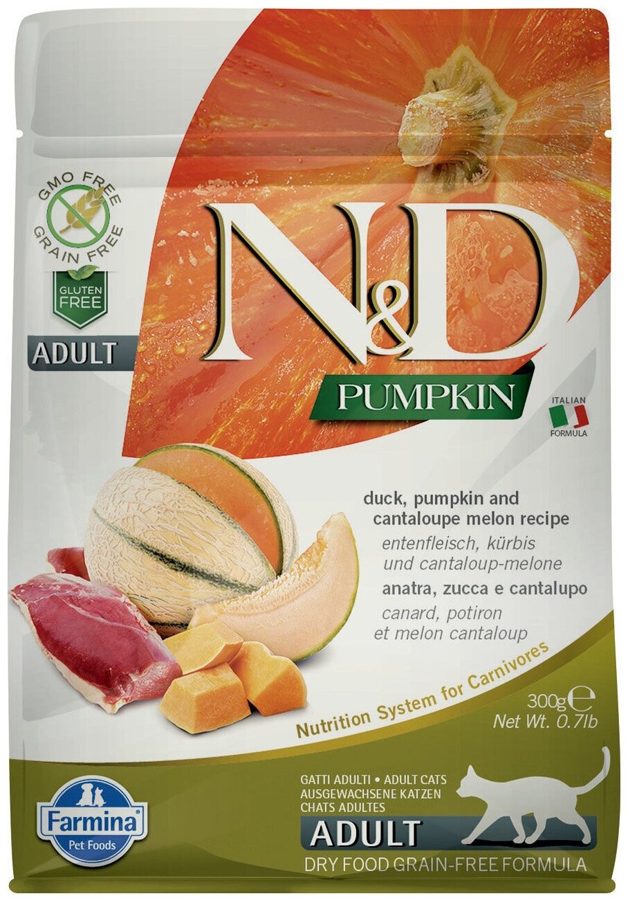 Сухой корм для кошек Farmina N&D беззерновой, с уткой, с тыквой, с дыней 300 г