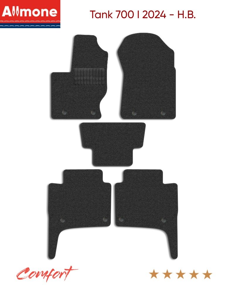 Текстильные коврики для Tank 700 1 (дляКитая) 2024 - Н. В, темно-серые, Allmone, Комфорт, в салон, 5шт / Танк