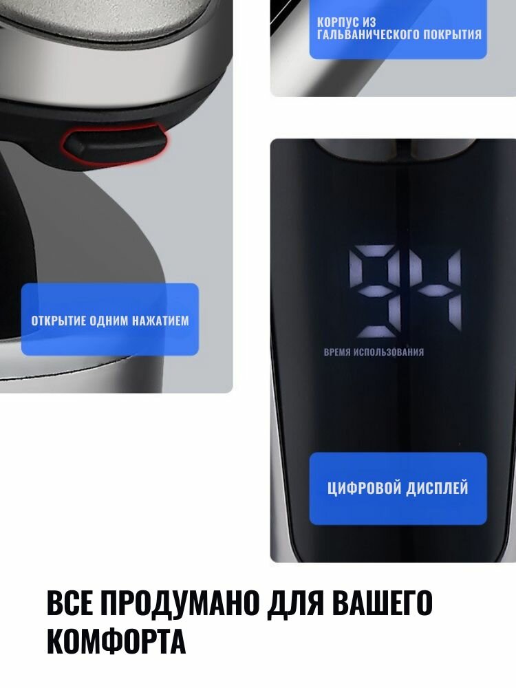 Полный комплект для мужского ухода: электробритва, триммер для бороды, щётка очистки, подставка — фото 1