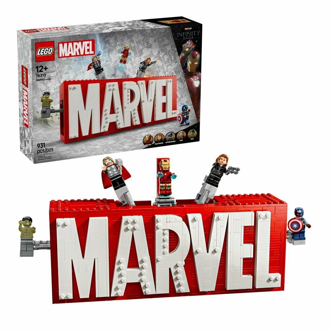 Конструктор пластиковый LEGO Marvel Логотип MARVEL с минифигурками 931 деталь