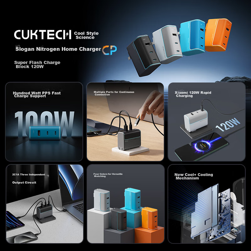 CUKTECH Kuotai Ke 10 Gallium Nitride Charger Set, 120 Вт/100 Вт Three-Port Fast Charger, GaN супербыстрая зарядка Block,