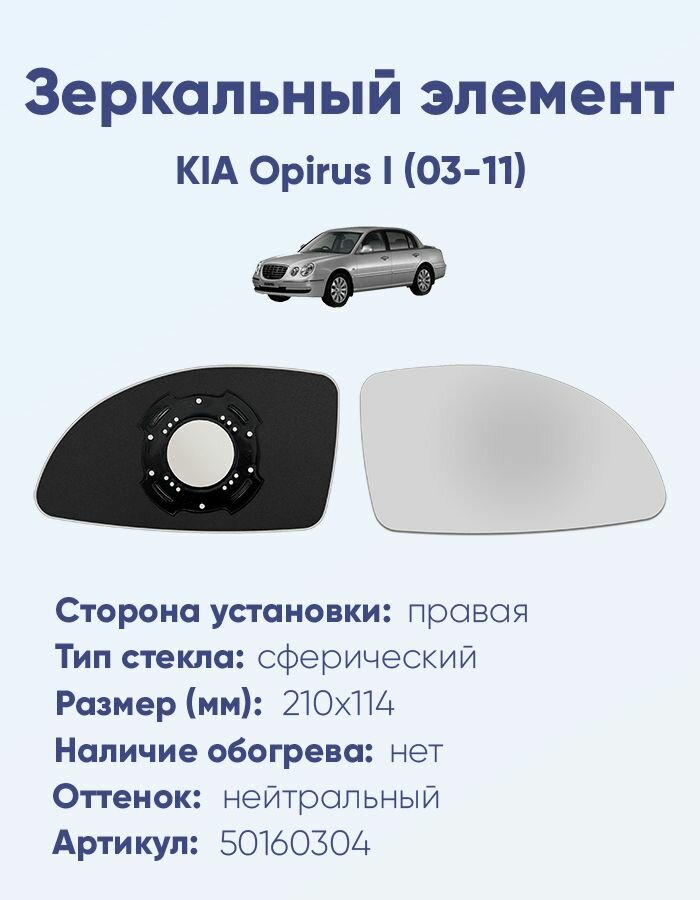 Зеркальный элемент правый KIA Opirus I (03-11) сфера нейтральный без обогрева