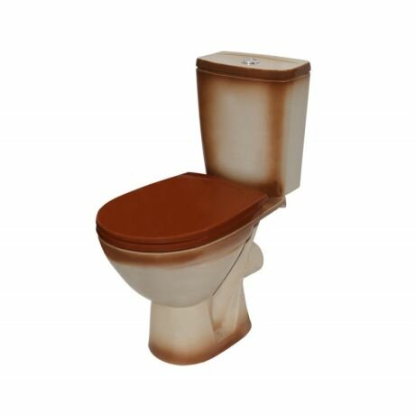 Унитаз компакт ROSA Соло, горизонтальный выпуск, сиденье термопласт, коричневый декор