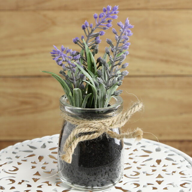 Искусственный цветок Лаванда Loddon Blue в стеклянном кашпо, 14 см, Kaemingk, 800763