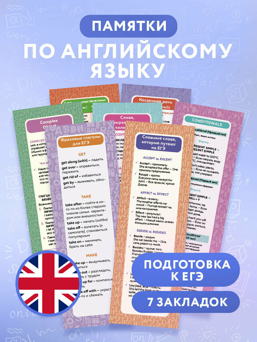 Манакова А. П. Набор закладок по английскому языку. Помощник для подготовки к ЕГЭ (7 шт. в наборе, 55x180 мм)