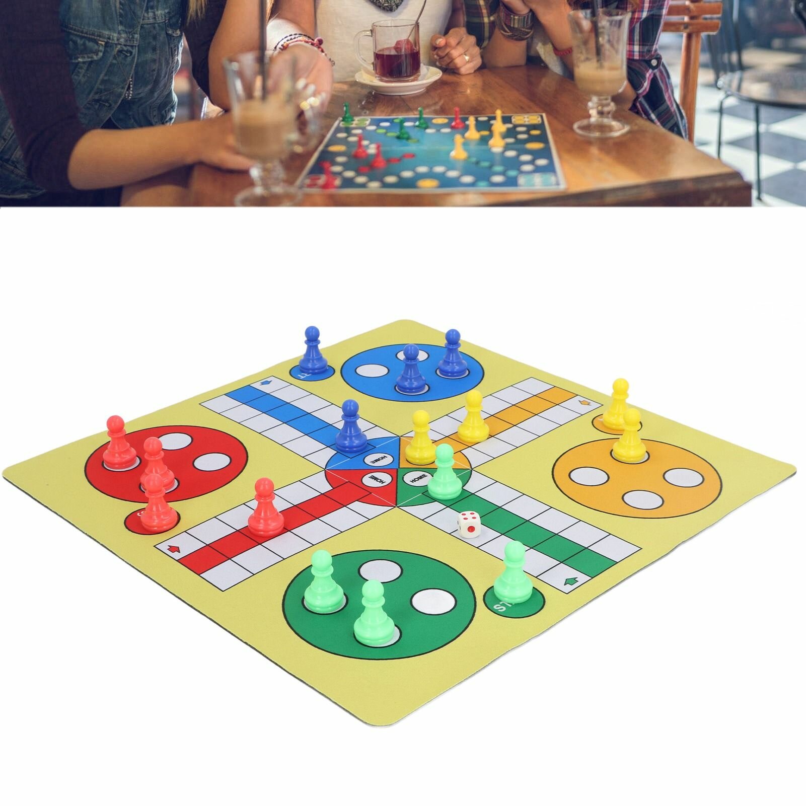 Шахматный набор Ludo, складной игровой коврик с 16 шахматными фигурами и 1 игральной костью, обучающая семейная игра Ludo для детей и взрослых