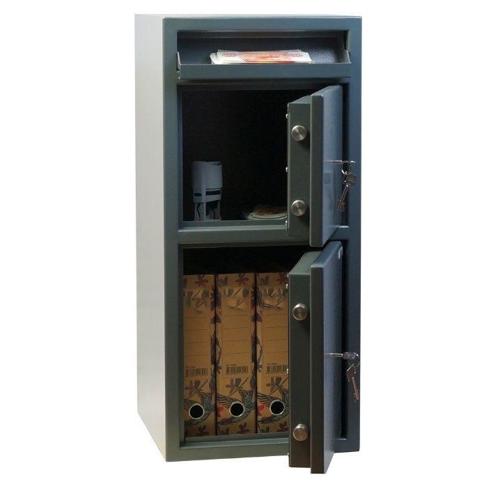 Сейф депозитный Klesto DS78/2, ключевой замок, 2 независимых отделения, серый