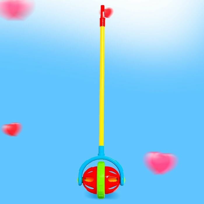 Каталка КНР на палочке "Звонкий шар", звенит при движении, яркий пластик