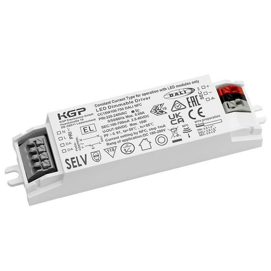 LED-драйвер 20Вт AC-DC KGP CC20W350-500CG DALI, пластиковый корпус