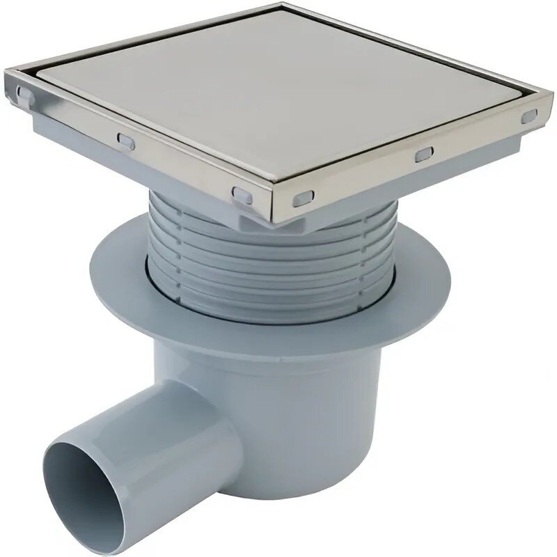 Трап регулируемый Дн 50 с нержавеющей решёткой 150х150мм горизонтальный выпуск АНИ Пласт TA5812