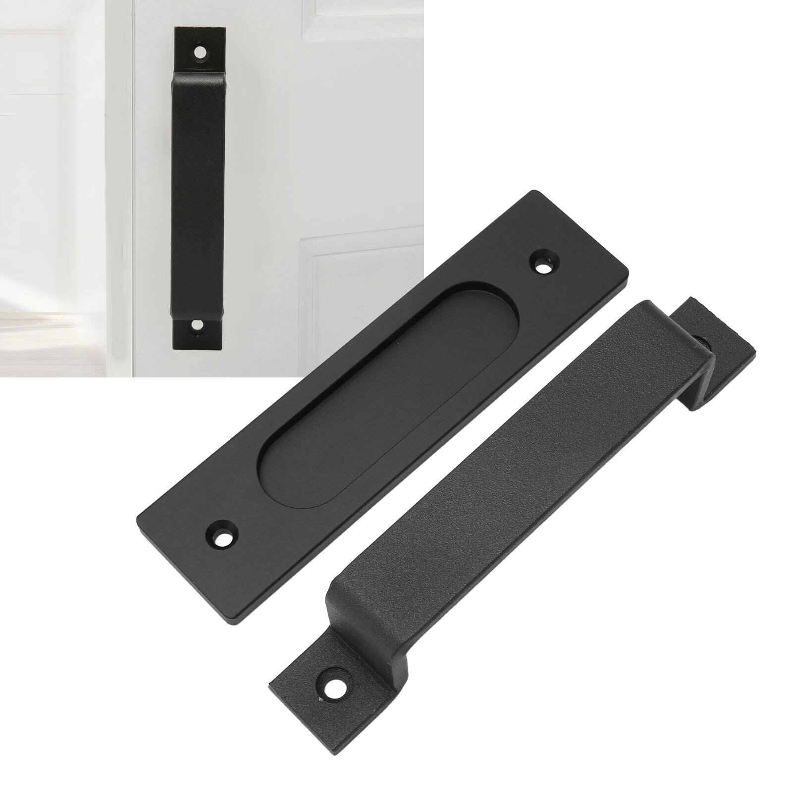 Ручка для сарайных дверей черная, дверная ручка из алюминиевого сплава, плоская пластина, для гаражей и ворот, вес approx. 310g / 10.9oz, в комплект входят 1 ручка, 1 пластина, 4 винта, материал алюминиевый сплав, цвет черный, easy installation, для