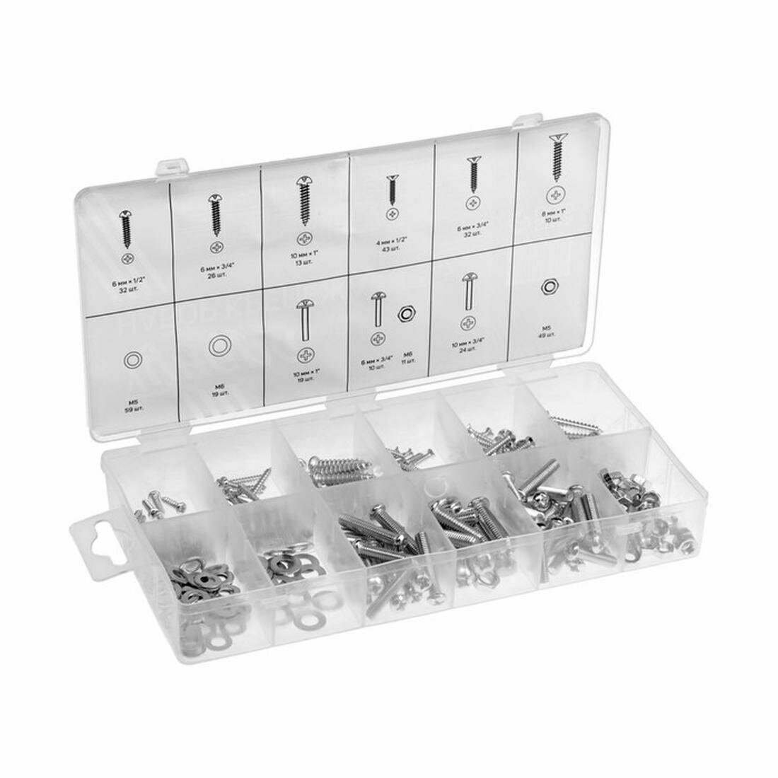Набор саморезов, винтов, гаек и шайб тундра krep, 347 предметов