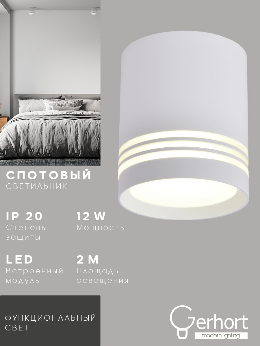 Спотовый светильник G84004/12W 4K WT L Gerhort