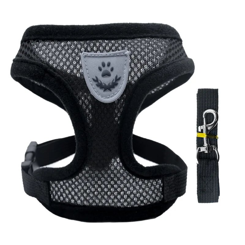 Сетчатый поводок и шлейка для кошек и маленьких собак Черный, M (2.5-4kg), black
