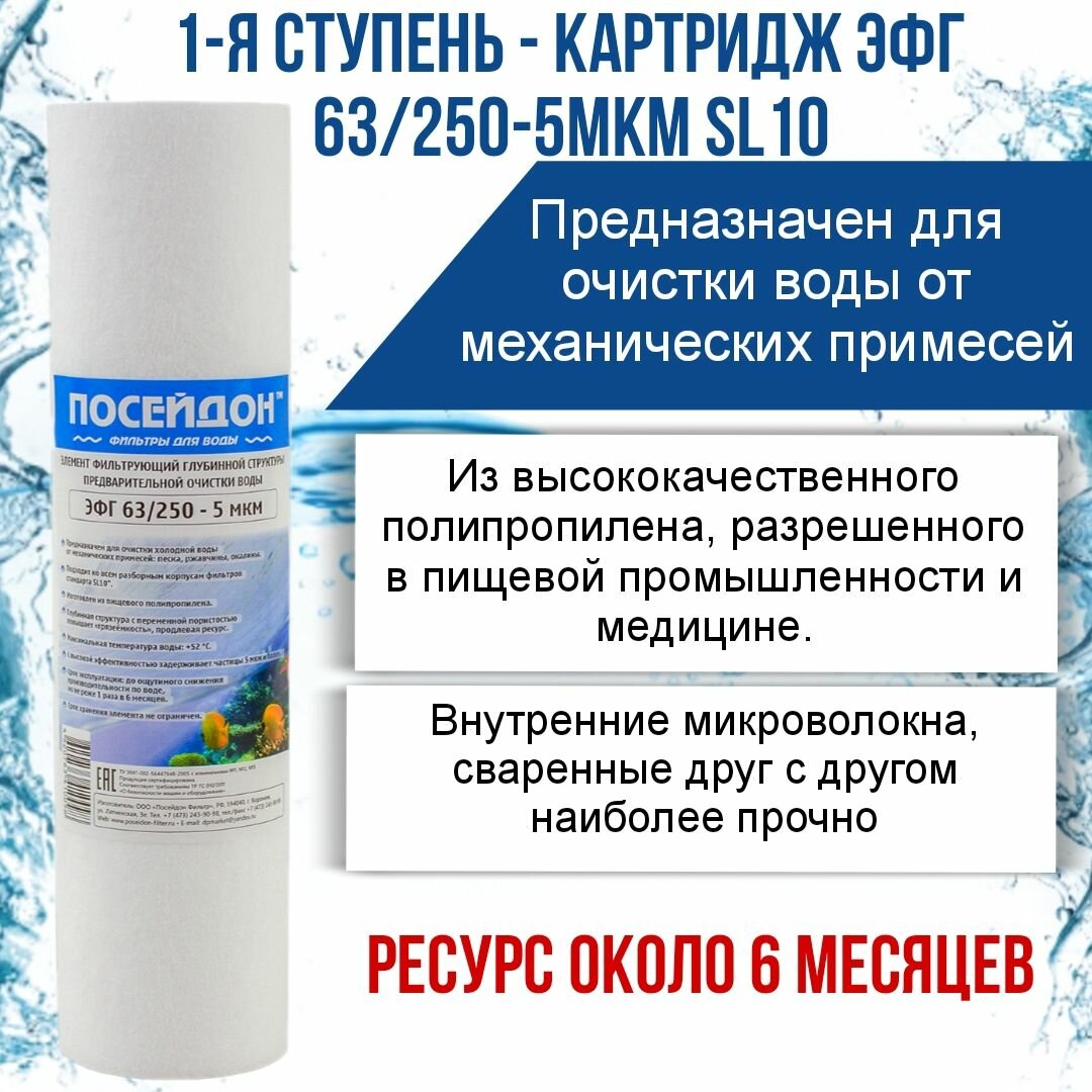 Комплект картриджей для жёсткой воды, стандарт SL10 для любых трёхступенчатых систем очистки, лайт, для очистки воды и
