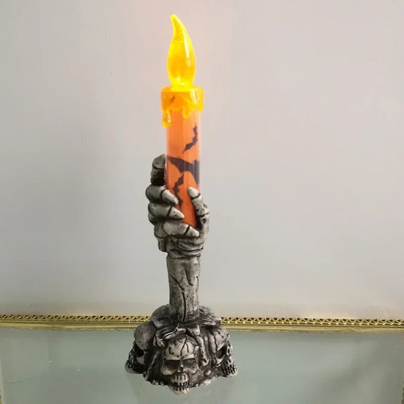 Светящаяся рука с черепом и свечой на Хэллоуин, Цвет: B