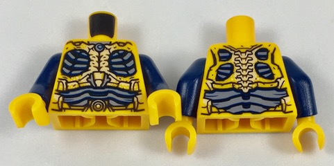 Torso Parademon Armor Skeletal with Vertebrae, Dark Blue and Sand Blue Detail Pattern / Dark Blue Arms / Bright Light Orange Hands, 973pb2852c01 Bright Light Orange U