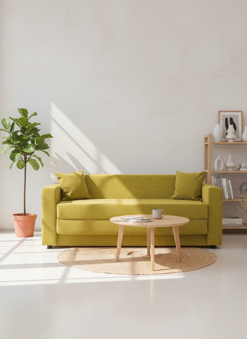 Диван Верона, горчичный, аккордеон, диван-кровать, ящик для белья, микровелюр