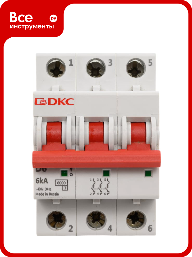 Автоматический модульный выключатель DKC YON MD63 3P 6А D 6kA MD63-3D6-6