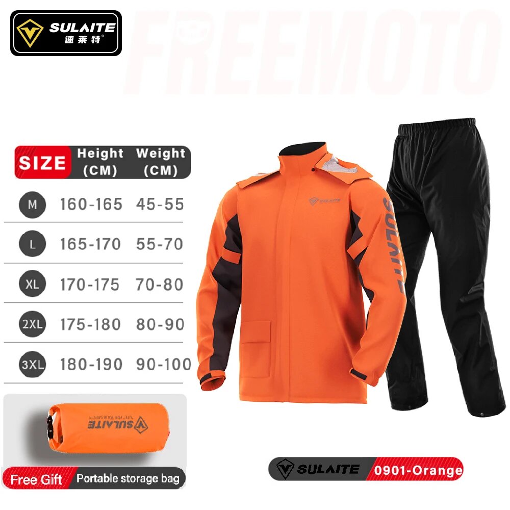 Мужской мотоциклетный дождевик SULAITE, светоотражающий водонепроницаемый костюм для мотокросса, дождевик с разрезом и дождевой тканью, XXL, Оранжевый, Унисекс