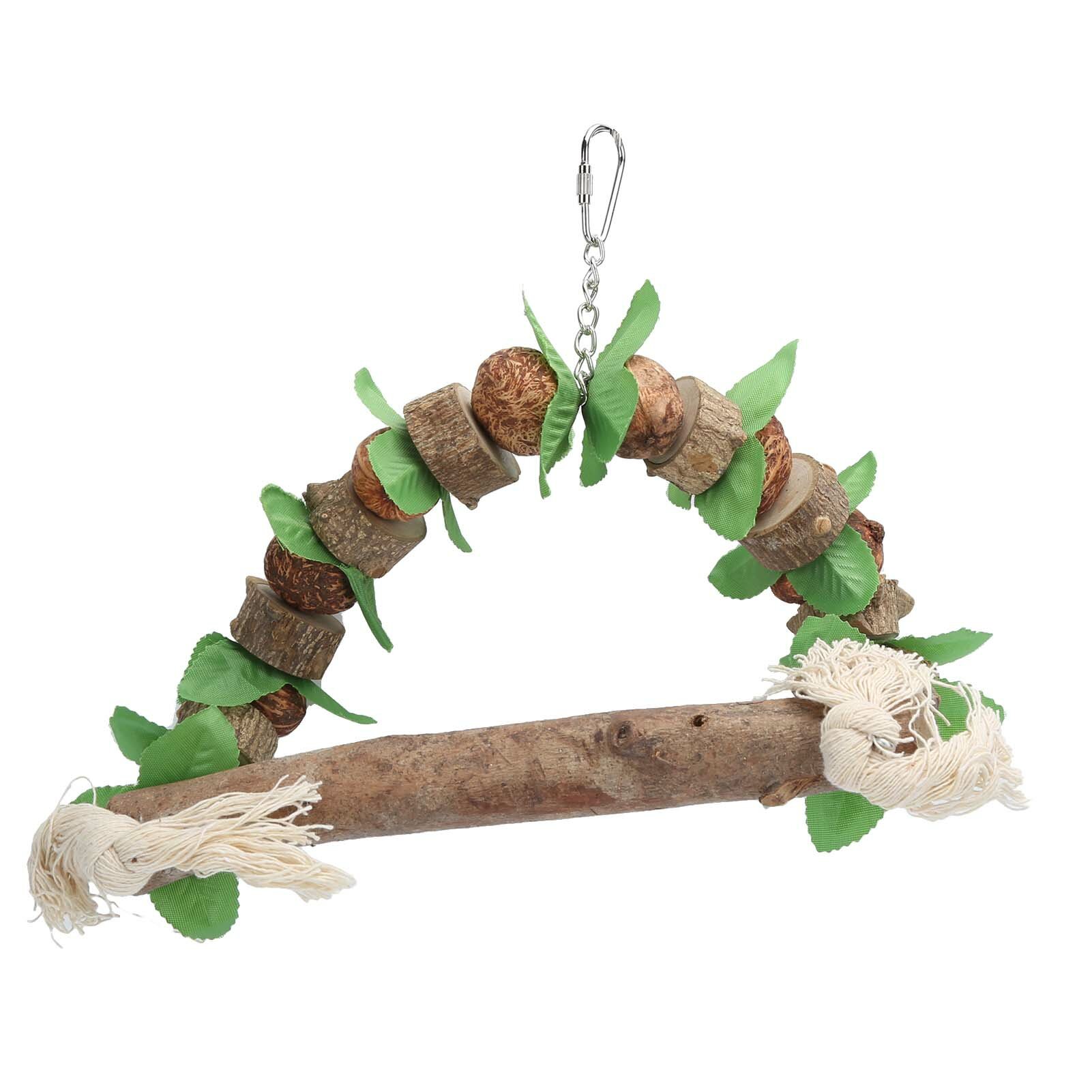 Деревянная качель для птиц "Попугаи" - игрушка для жевания, кусания, лазания и подвешивания, аксессуар для клетки питомца