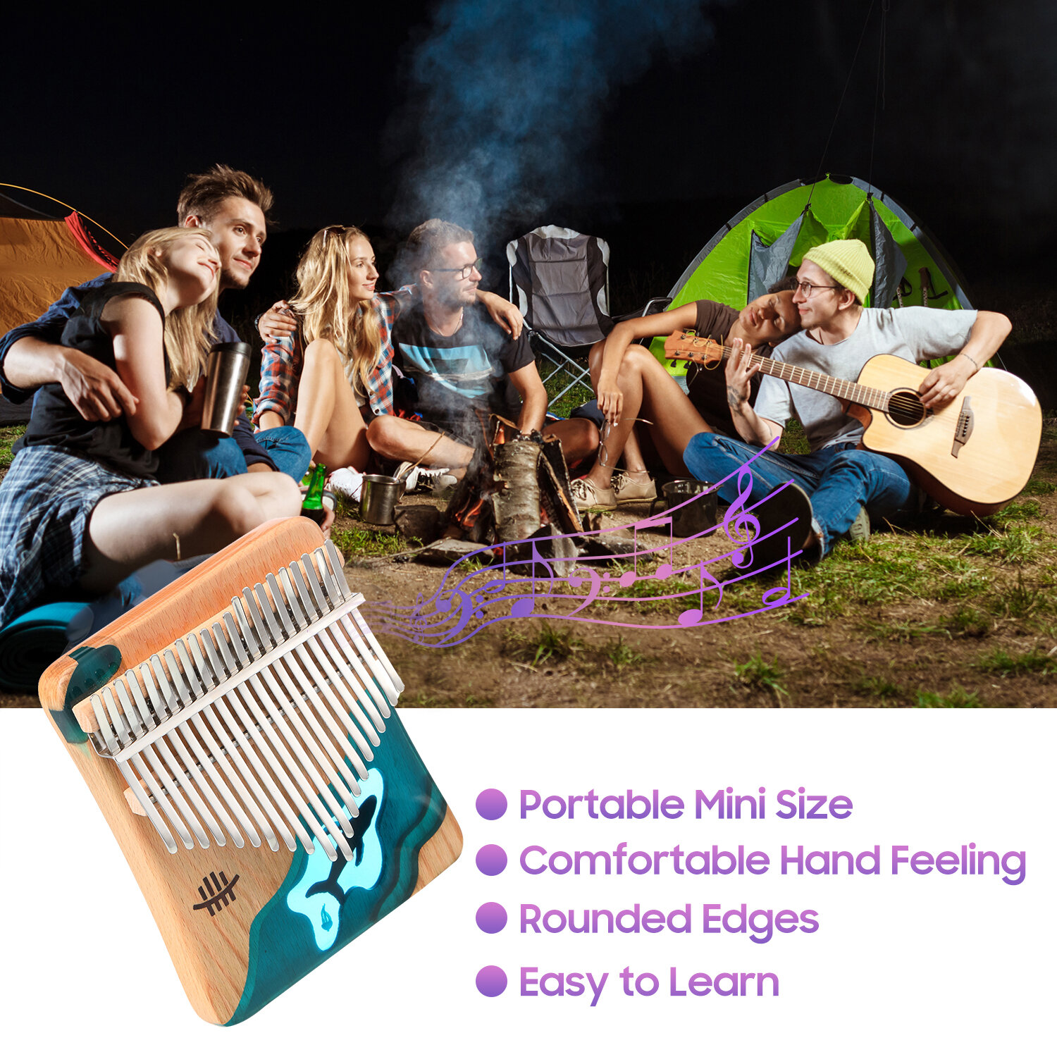 Пианино Hluru с 21 клавишей, буковое дерево, пианино для большого пальца, музыкальный инструмент, рисунок синего морского кита для детей и взрослых, начинающих, с песенником для настройки молоточком